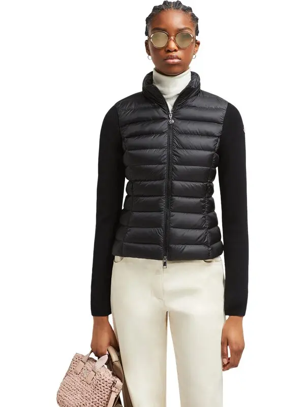 Moncler Padded Zip-up Merino Wool Cardigan - Black