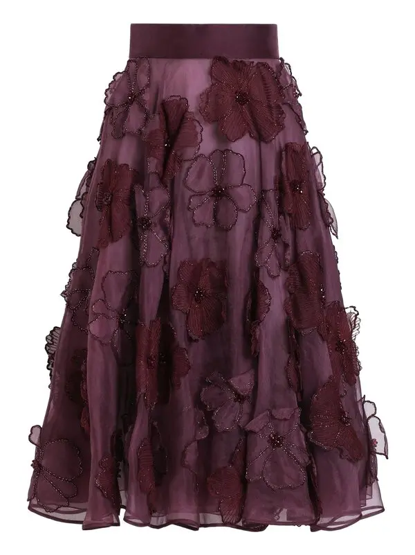 Dolce & Gabbana Organza Midi Circle Skirt With Floral Embroidery - Multicolor