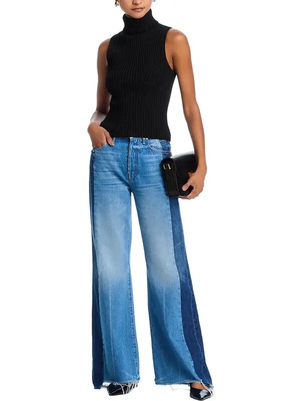MOTHER The Tuxedo Sidestepper Sneak Fray High Rise Wide Leg Jeans - Double Stacked