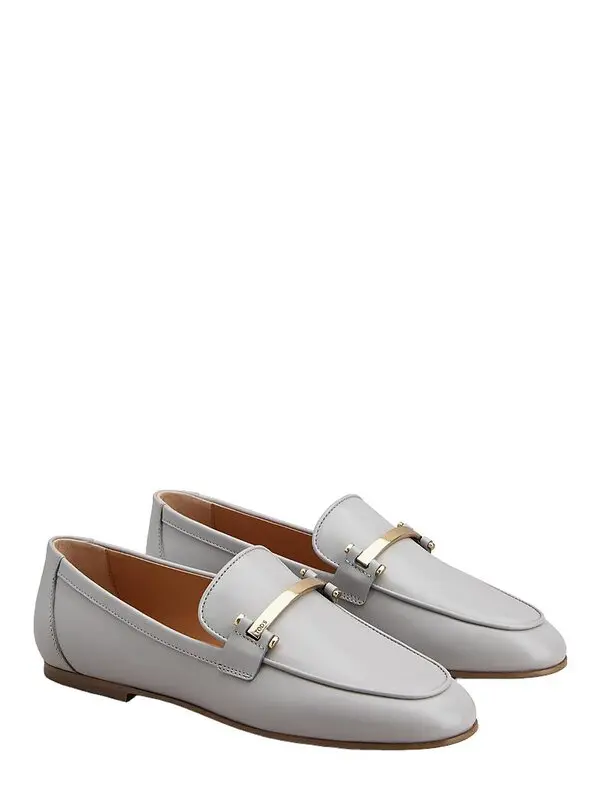 TOD'S Leather Loafer Flats - Light Gray