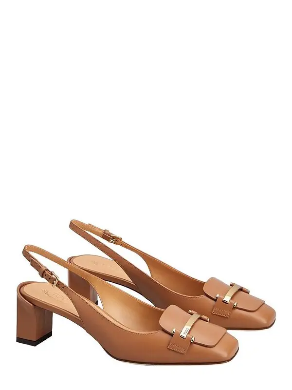 TOD'S Leather Loafer Pumps - Light Beige