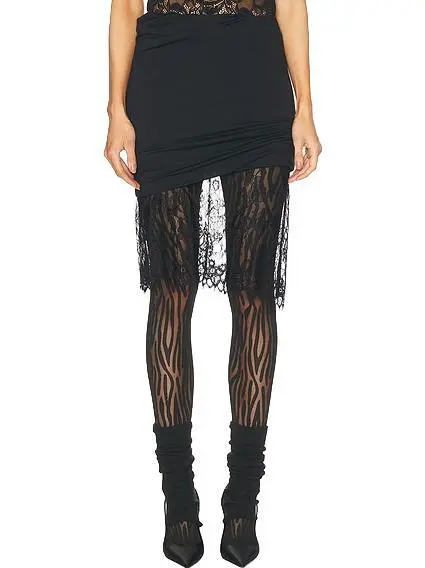 Attico Midi Skirt With Lace Trim - Black