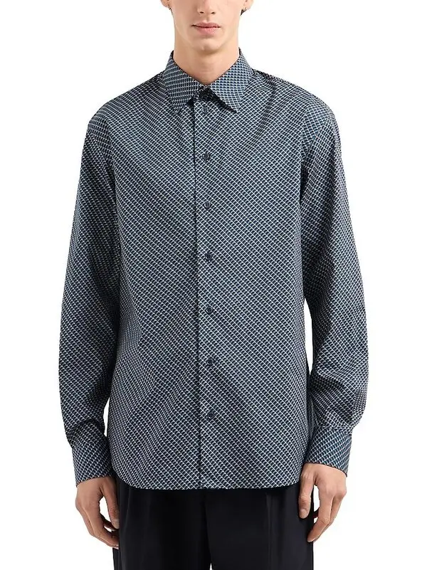 Emporio Armani Regular Fit Geometric Pattern Sport Shirt - Blue
