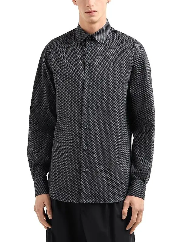 Emporio Armani Regular Fit Geometric Pattern Sport Shirt - Taupe