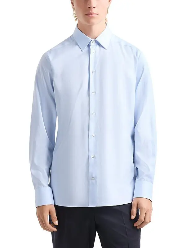 Emporio Armani New York Regular Fit Micro Chevron Dress Shirt - Blue