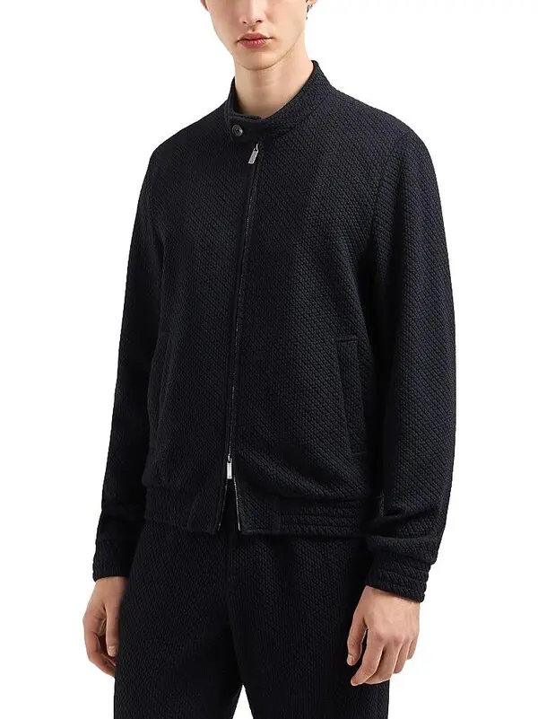 Emporio Armani Regular Fit Jacquard Bomber Jacket - Dark Navy