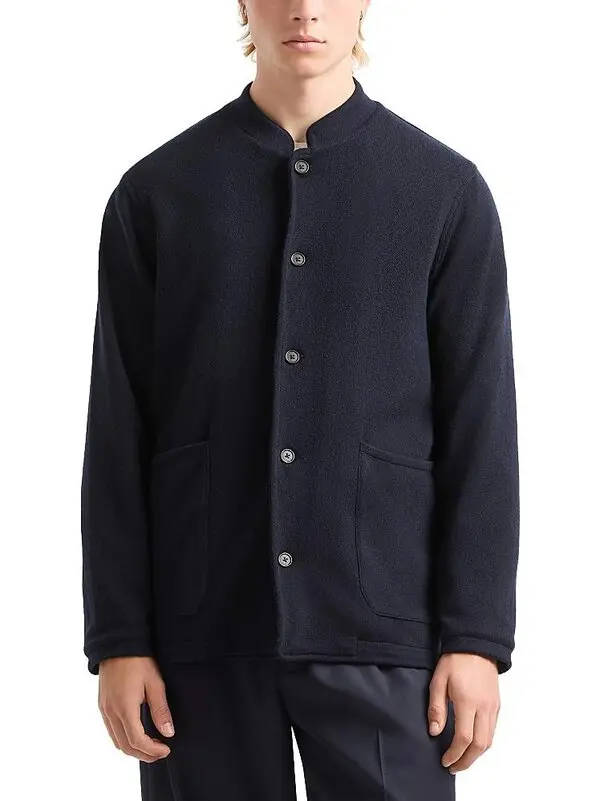 Emporio Armani Regular Fit Button Front Wool Jacket - Navy Blue