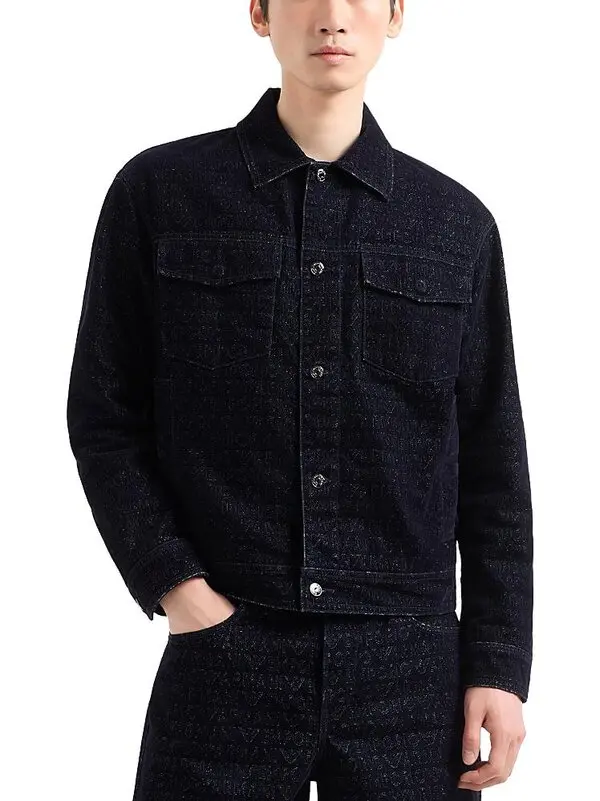 Emporio Armani Regular Fit Flocked Denim Jacket - Navy Blue