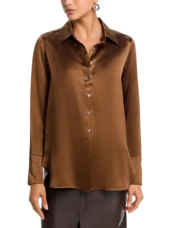 Co Name' Silk Satin Button-down Shirt - Chocolate