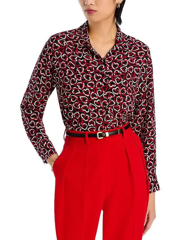 T Tahari Printed Button-down Blouse - Heart Link