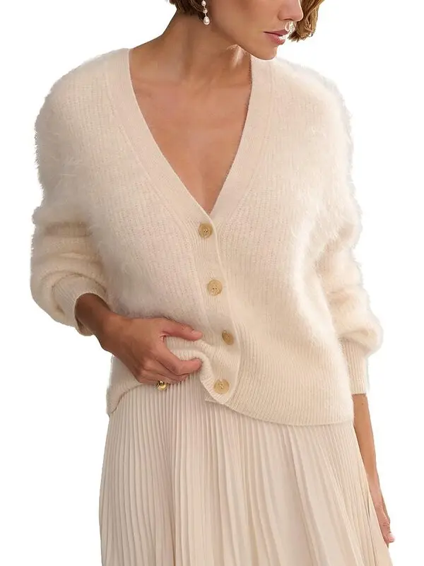 Jenni Kayne Peyton Brushed Cashmere Cardigan - Warm Ivory