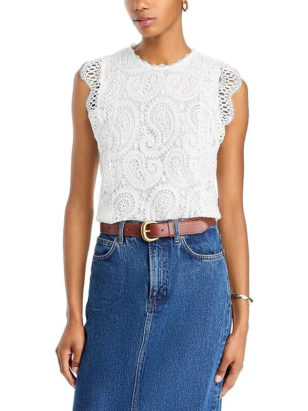 Aqua Paisley Lace Top - White