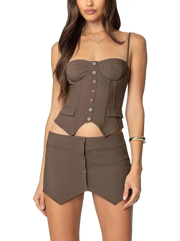 EDIKTED Ellis Buttoned Up Corset Top - Brown