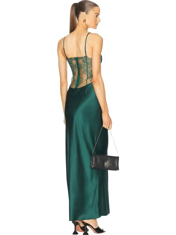 FLEUR DU MAL Lace Long Slip Dress - Evergreen