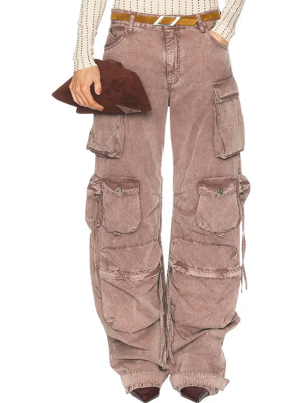 Attico Wide Leg Cargo Pant - Washed Mauve