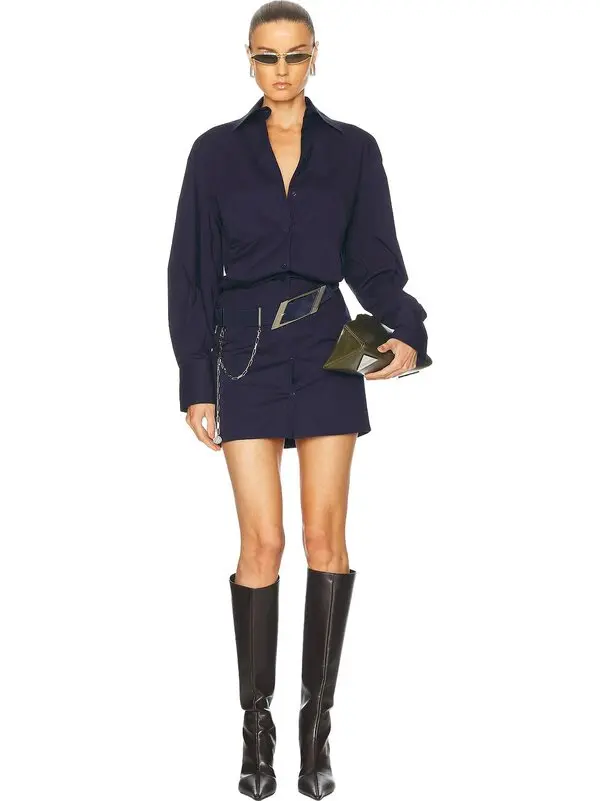 Attico Long Sleeve Mini Shirt Dress - Navy Blue