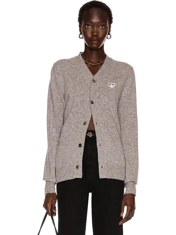 Play Comme Des Garcon Heart Cardigan - Grey