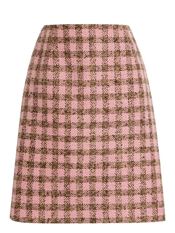 Oscar De La Renta Checked Wool-blend Tweed Mini Skirt - Antique Rose