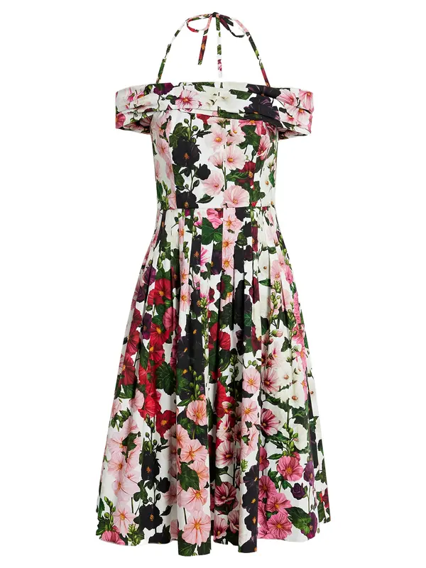 Oscar De La Renta Floral-print Cotton-blend Poplin Midi Dress - White