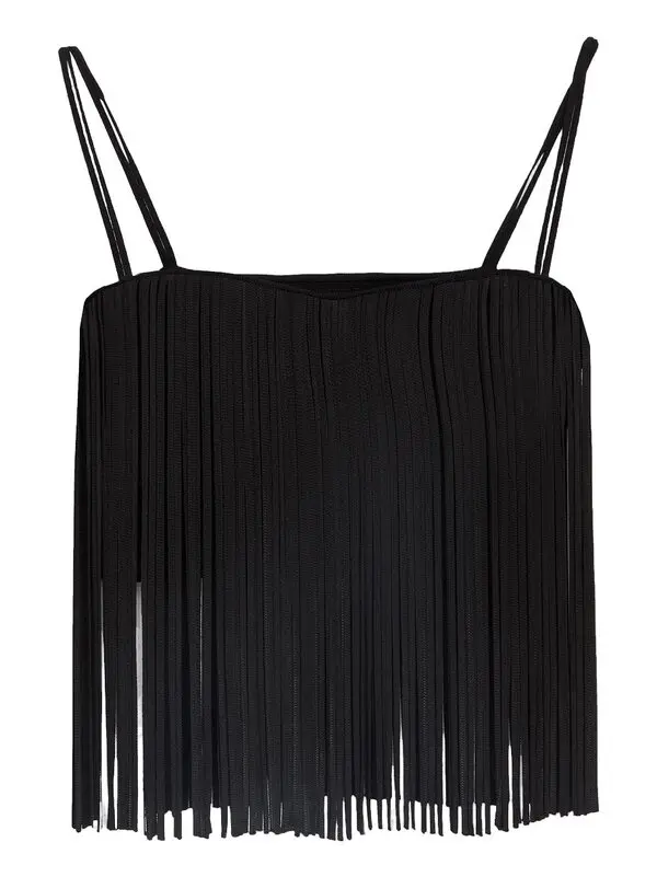 Galvan Cropped Fringed Knit Top - Black