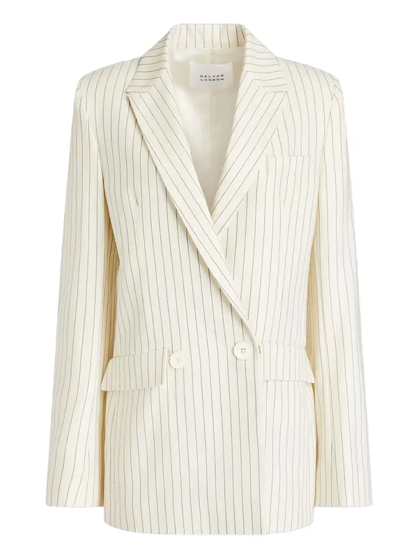 Galvan Double-breasted Pinstriped Blazer - Ivory