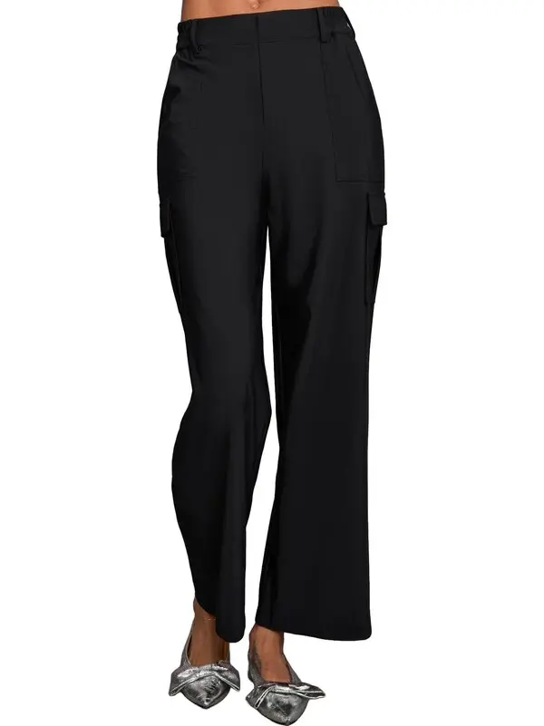 Carbon38 Stretch Woven Wide-leg Cargo Pant - Black