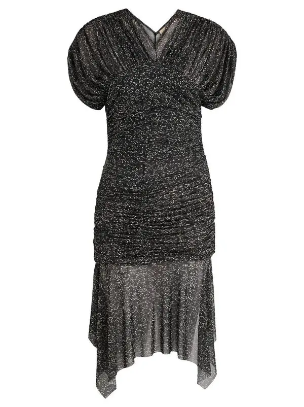 KNWLS Joan Printed Ruched Stretch-tulle Dress - Black