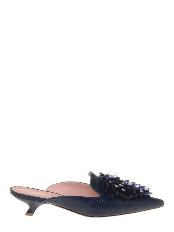 Alberta Ferretti Embellished Leather Mules - Blue