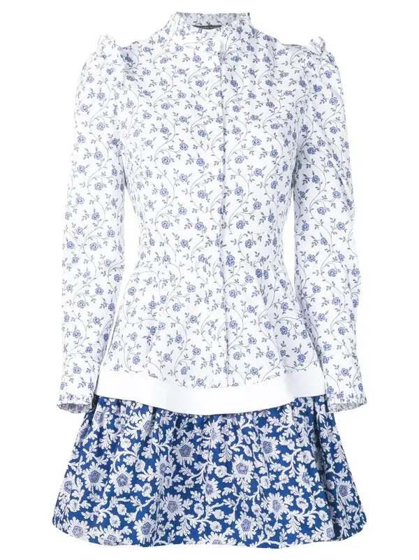 Alexander McQueen Victorian Floral Print Dress - Blue