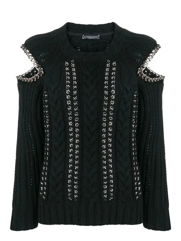 Alexander McQueen Chain Detail Cold Shoulder Sweater - Black