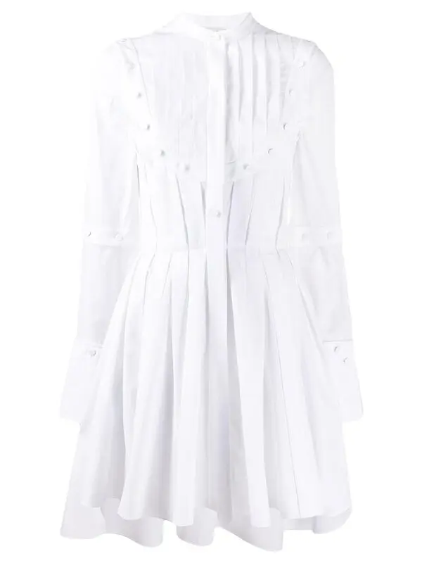 Alexander McQueen Pleated Shirt Dress - White