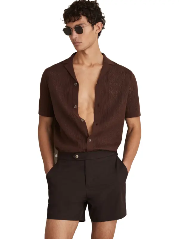 REISS Sun Side-adjuster Swim Shorts - Chocolate Brown