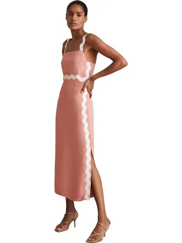 REISS Asher Wave-trim Crepe Midi Dress - Pink