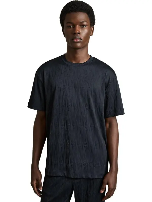 REISS Ivan Oversized Wave-jacquard T-shirt - Navy