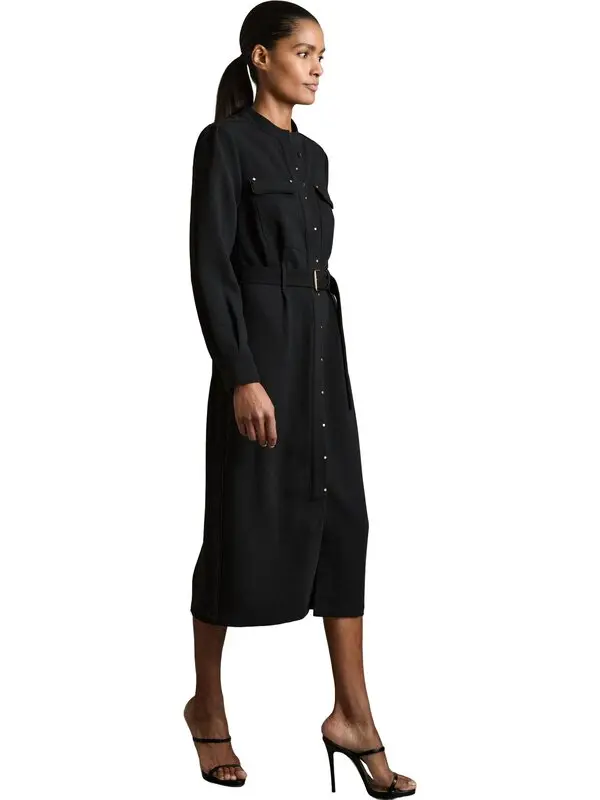 REISS Isla Twill Belted Shirt Dress - Black
