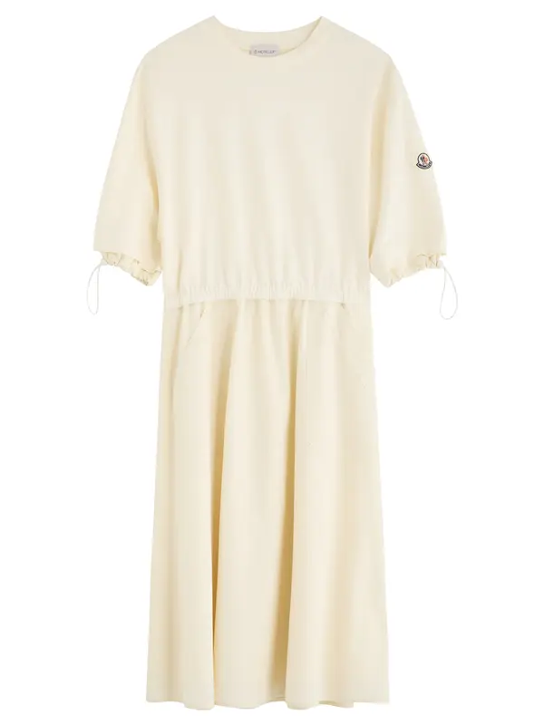 Moncler Cotton And Woven Midi Dress - Natural