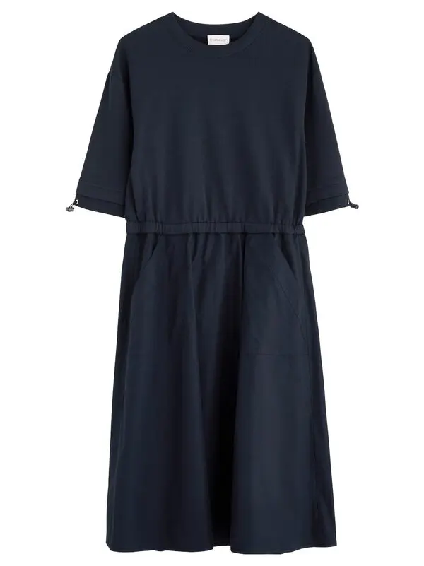 Moncler Cotton And Woven Midi Dress - Navy
