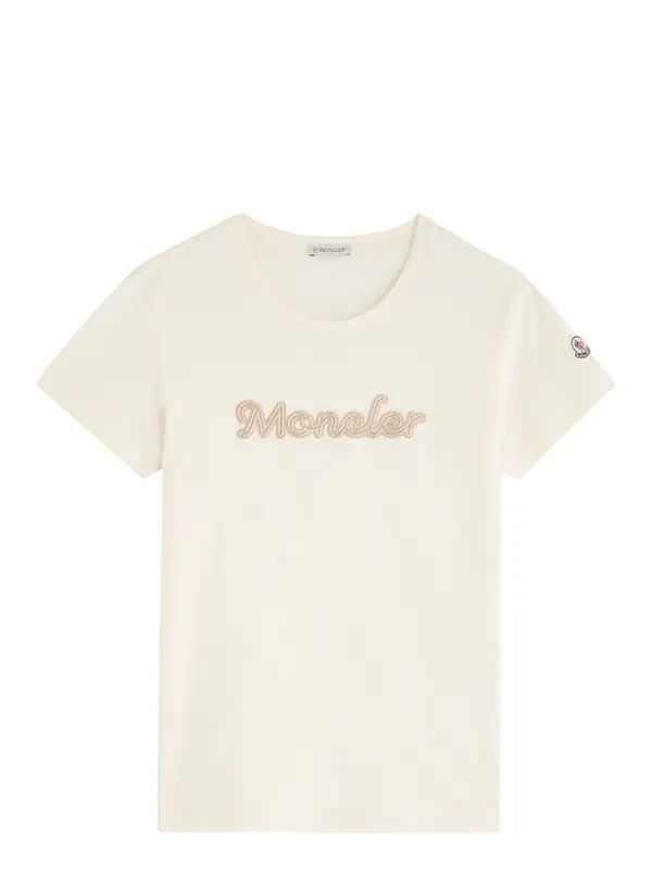 Moncler Logo-embroidered Beaded T-shirt - Natural