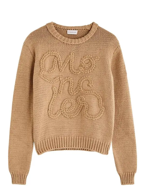 Moncler Logo-embroidered Cotton Jumper - Beige