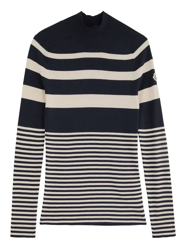 Moncler Striped Intarsia Wool Top - Blue