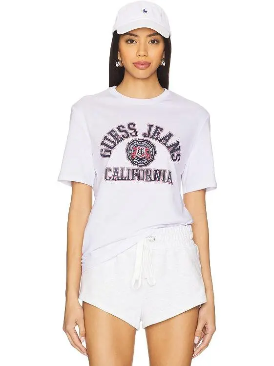Guess Short Sleeve Slim Printed Tee In White - Pure White