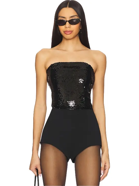 WeWoreWhat Sequin Corset Top - Black