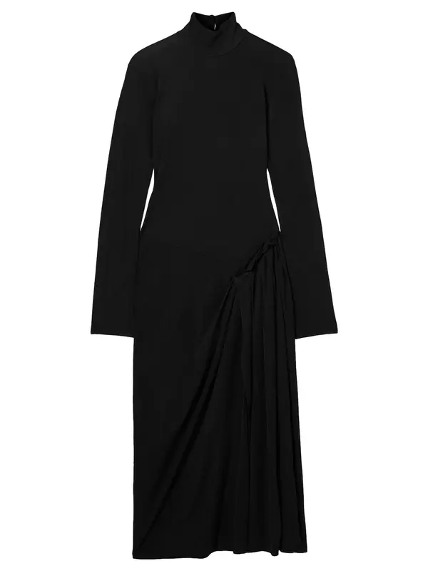 16Arlington Vento Pleated Draped Jersey Midi Dress - Black