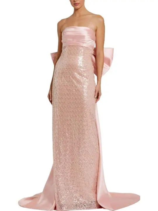 Mac Duggal Strapless Embellished Gown With Bow - Blush