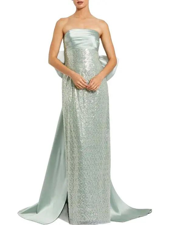 Mac Duggal Strapless Embellished Gown With Bow - Sage