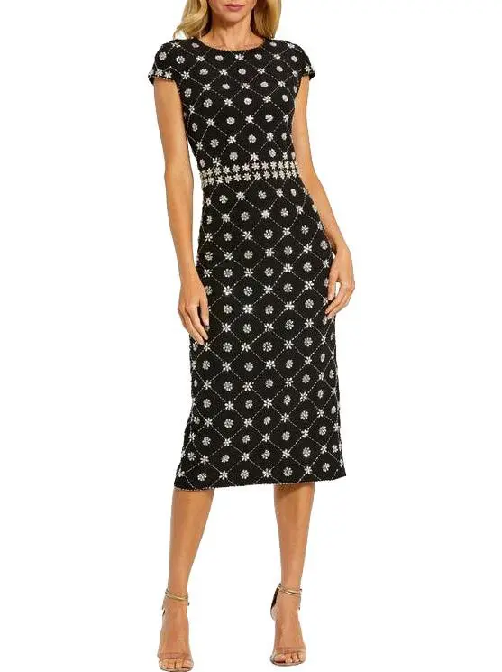 Mac Duggal Beaded Sheath Midi Dress - Black