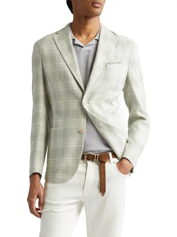 Eleventy Plaid Linen & Wool Blend Sport Coat - Military Green