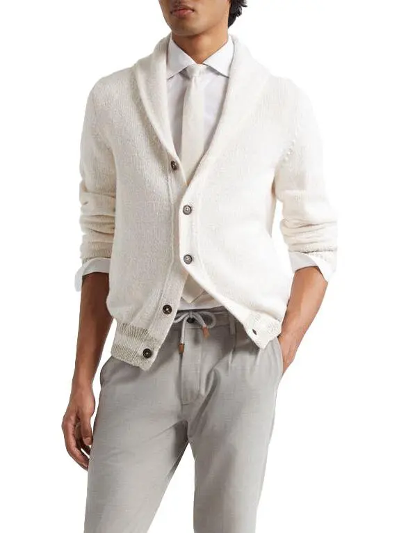 Eleventy Shawl Collar Cardigan - White Sand And White