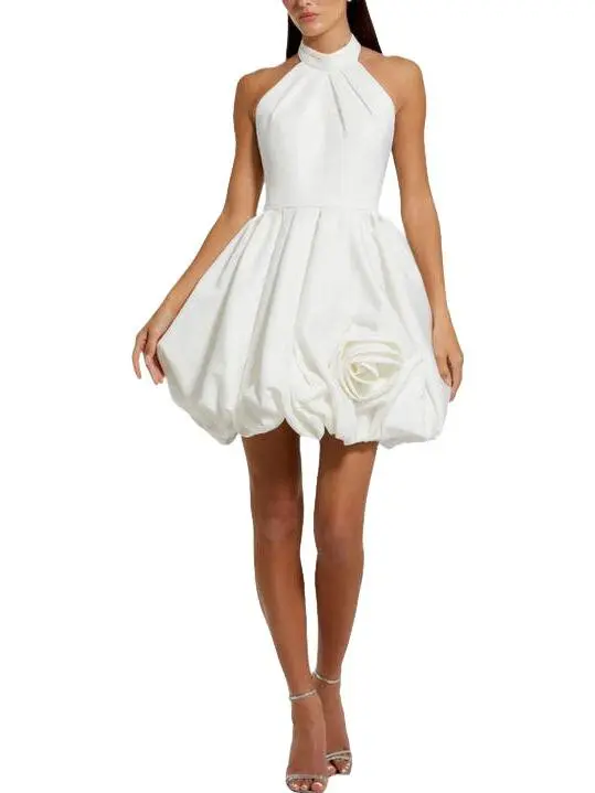 Mac Duggal Satin High Neck Mini Dress - Ivory