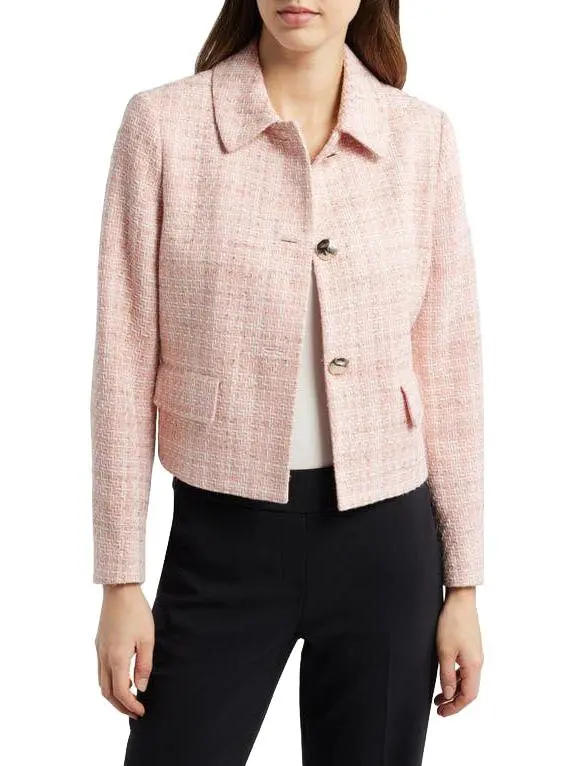 Anne Klein Collared Tweed Jacket - Peony Pink Multi